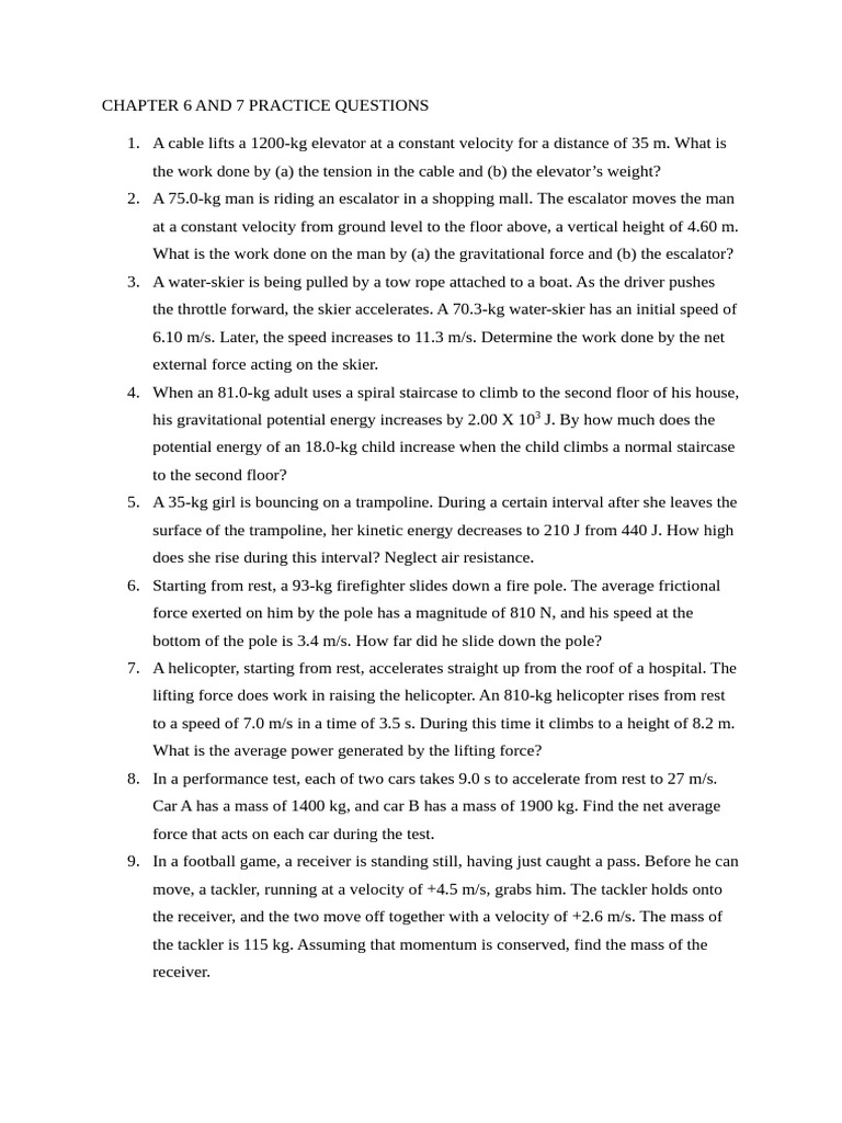 Chapter 6 and 7 Practice Questions | PDF | Force | Momentum