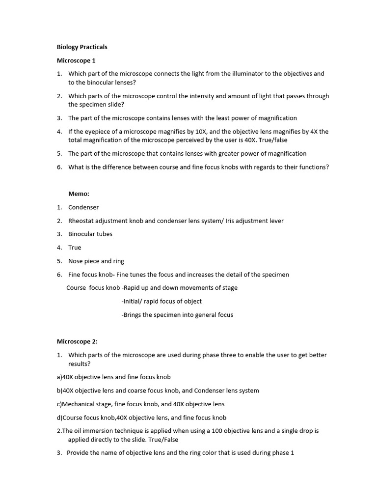 Biology Practical Exam Questions and Answers | PDF | Meiosis ...