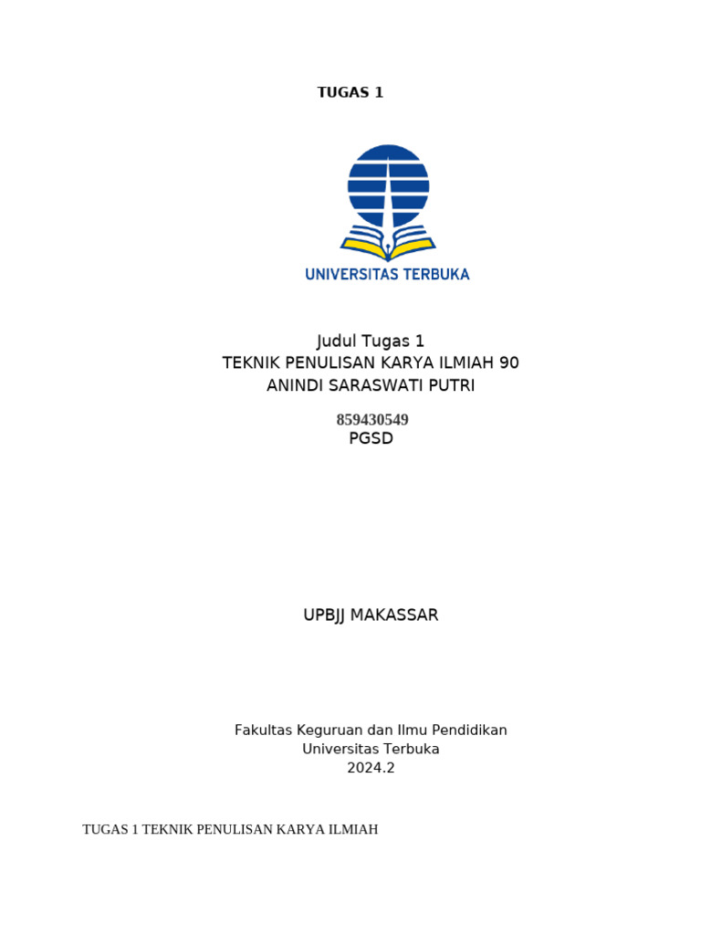 TUGAS 1 Teknik Penulisan Karya Ilmiah (1) | PDF