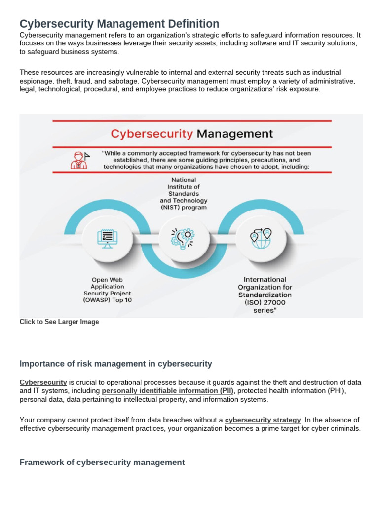 Cybersecurity Management Definition | PDF | Security | Computer Security