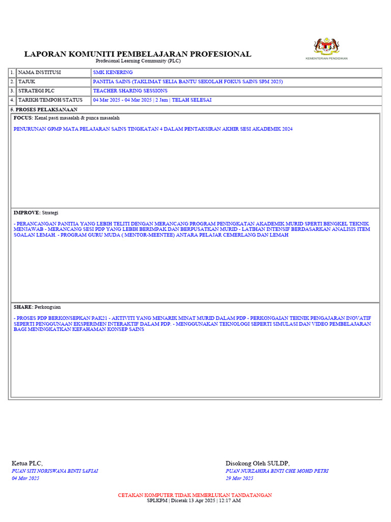 Plc 2 Sains 2025 | PDF