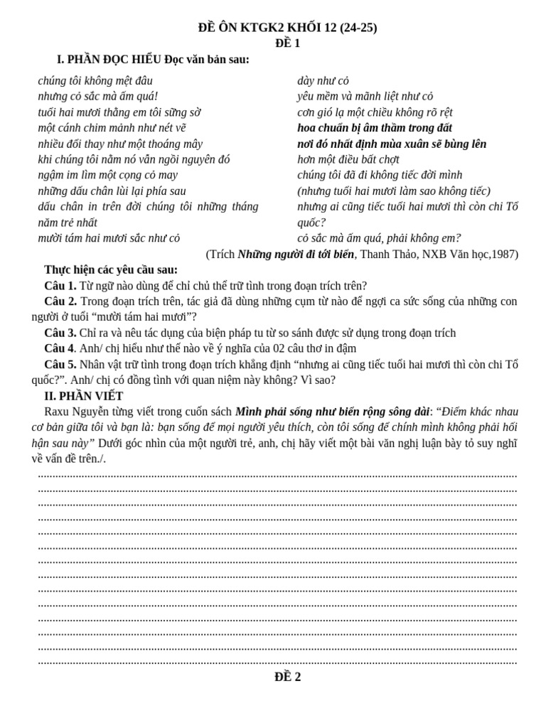 ĐỀ ÔN KTGK 2 KHỐI 12 (24-25) - 4 ĐỀ | PDF