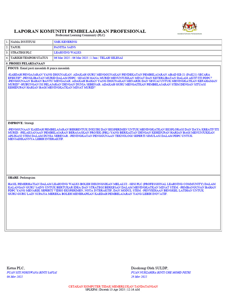 PLC 3 Sains 2025 | PDF