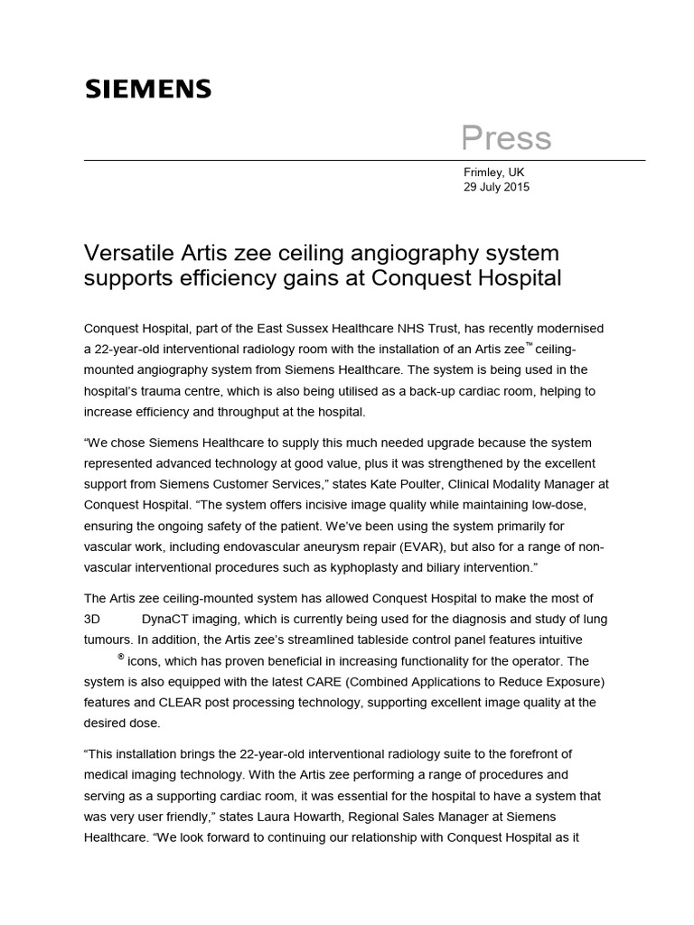 Artis Zee Ceiling Mounted System at Conquest Hospital 29 July 15 | PDF ...