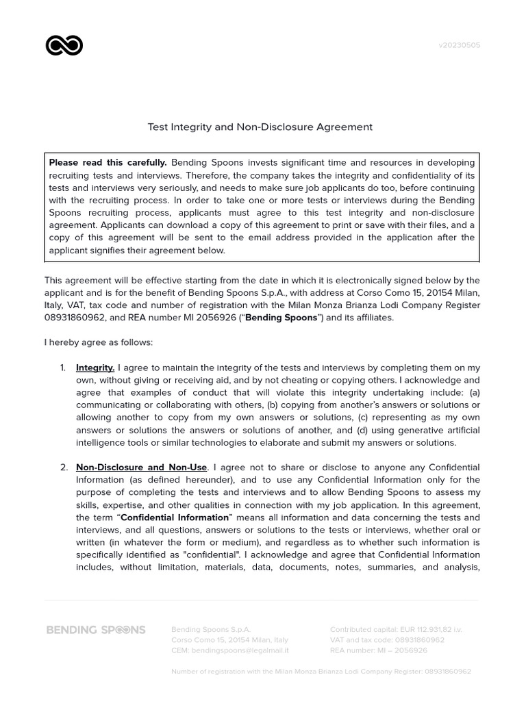 Bending Spoons Tests-Nda | PDF | Legal Remedy | Breach Of Contract