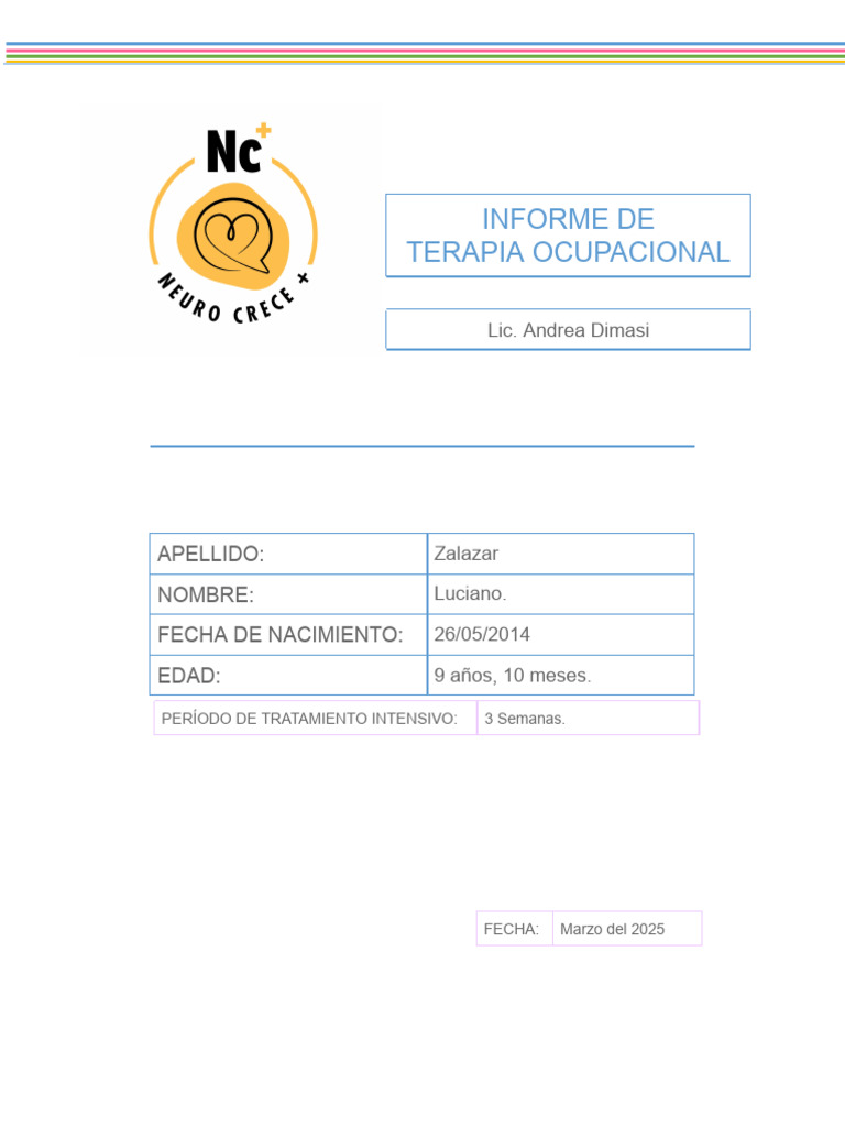 Informe de Terapia Ocupacional | PDF | Sicología | Conceptos psicologicos