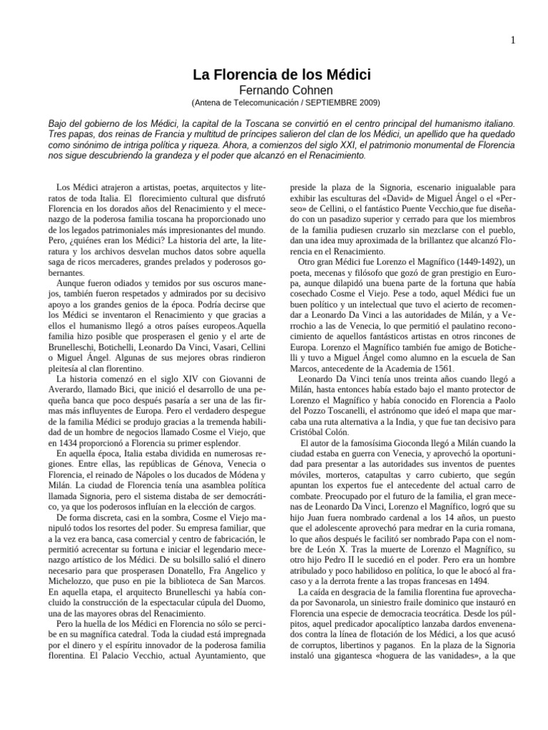 Bajo Del Gobierno de Los Médici | PDF | Florencia | Casa de los medici