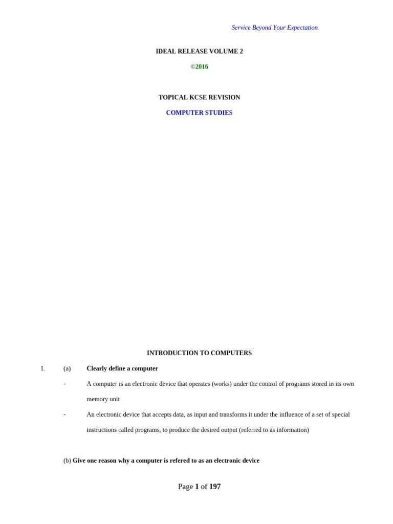 1. TOPICAL COMPUTER STUDIES BOOKLET | PDF | Computer Data Storage | Random Access Memory