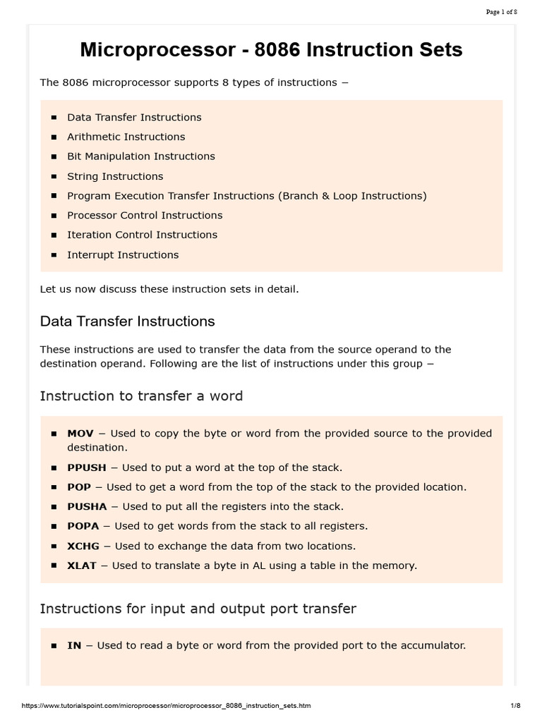 3 Microprocessor - 8086 Instruction Sets | PDF | Subtraction | Bit
