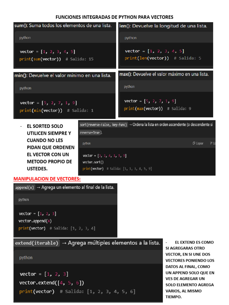 FUNCIONES INTEGRADAS DE PYTHON PARA VECTORES | PDF