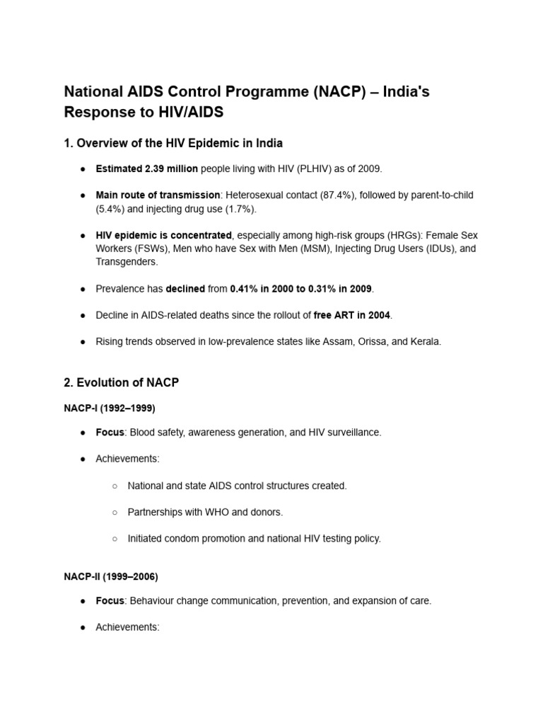 National AIDS Control Programme (NACP) - India's Response To HIV - AIDS ...