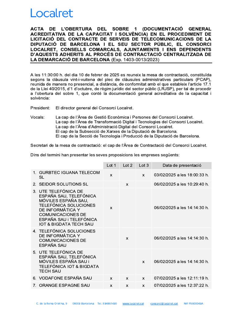 Acta de l'obertura del sobre | PDF