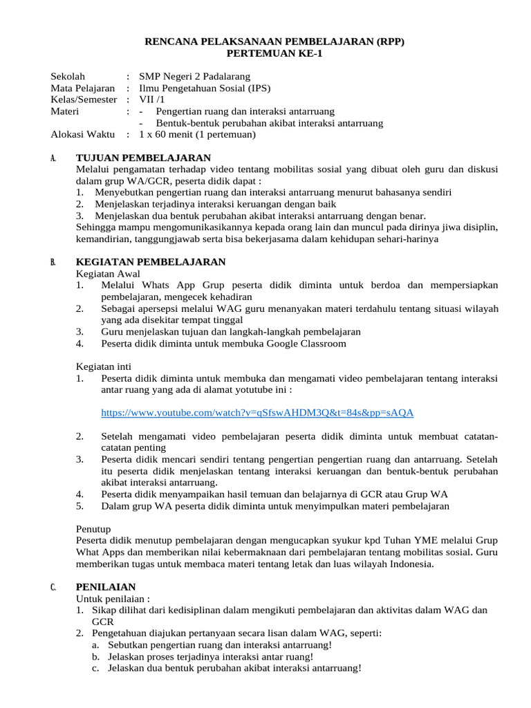 RPP 1 PJJ Ips 7 Wa Abdul 2021 | PDF