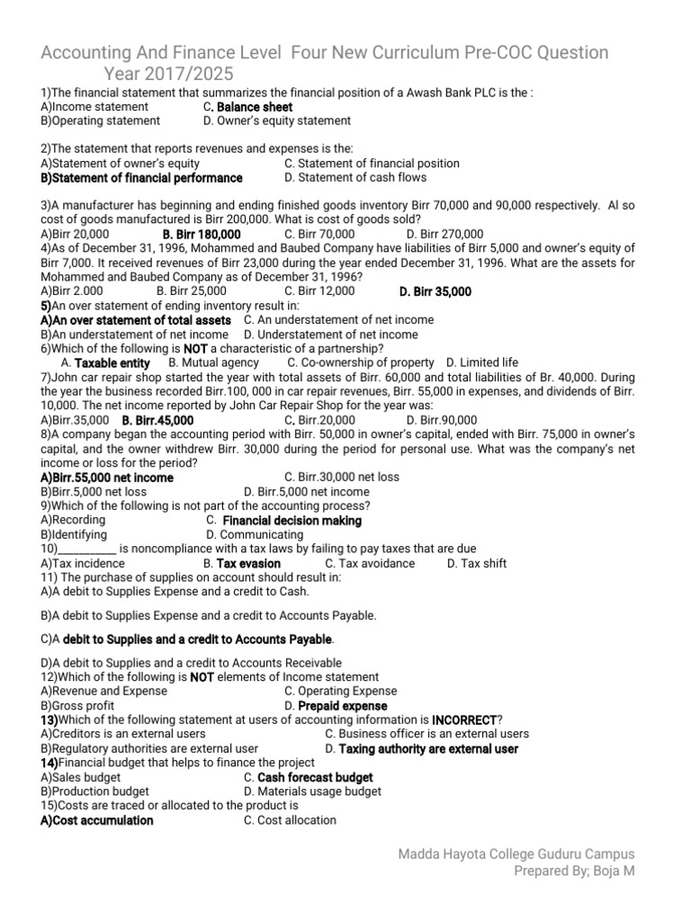 Accounting and Finance Level IV COC | PDF