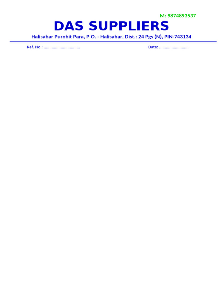 Das Suppliers: Halisahar Purohit Para, P.O. - Halisahar, Dist.: 24 Pgs ...