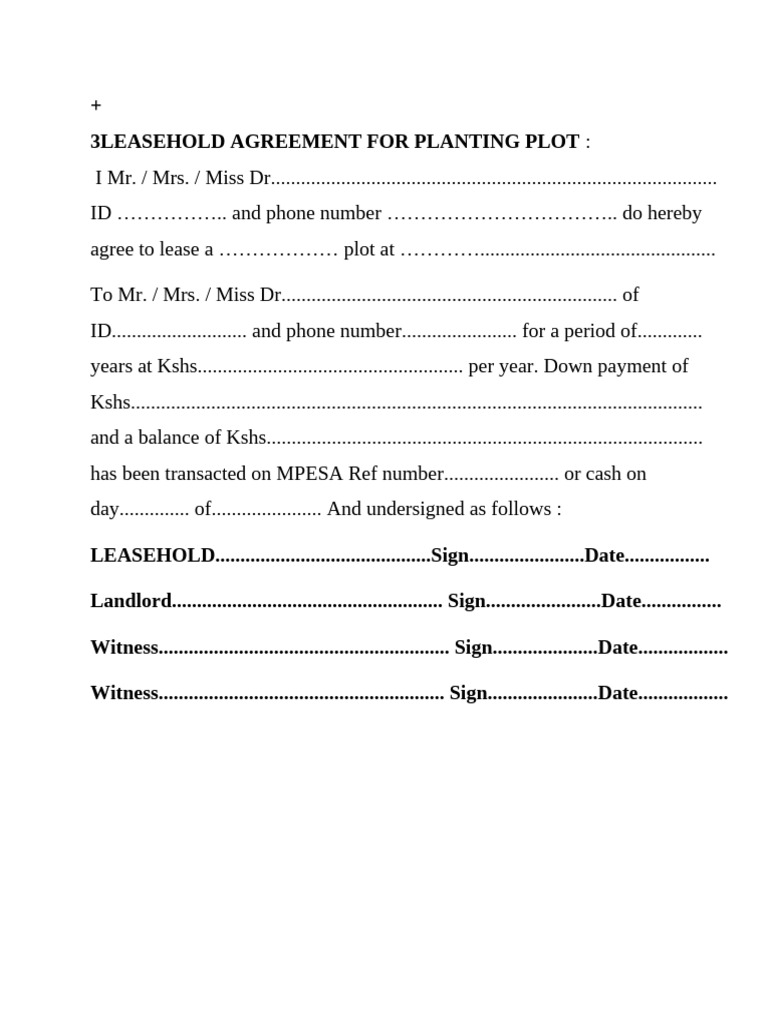 Leasehold Agreement For Planting Plot | PDF