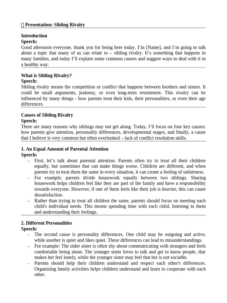 Presentation Sibling Rivalry | PDF | Sibling | Conflict Resolution
