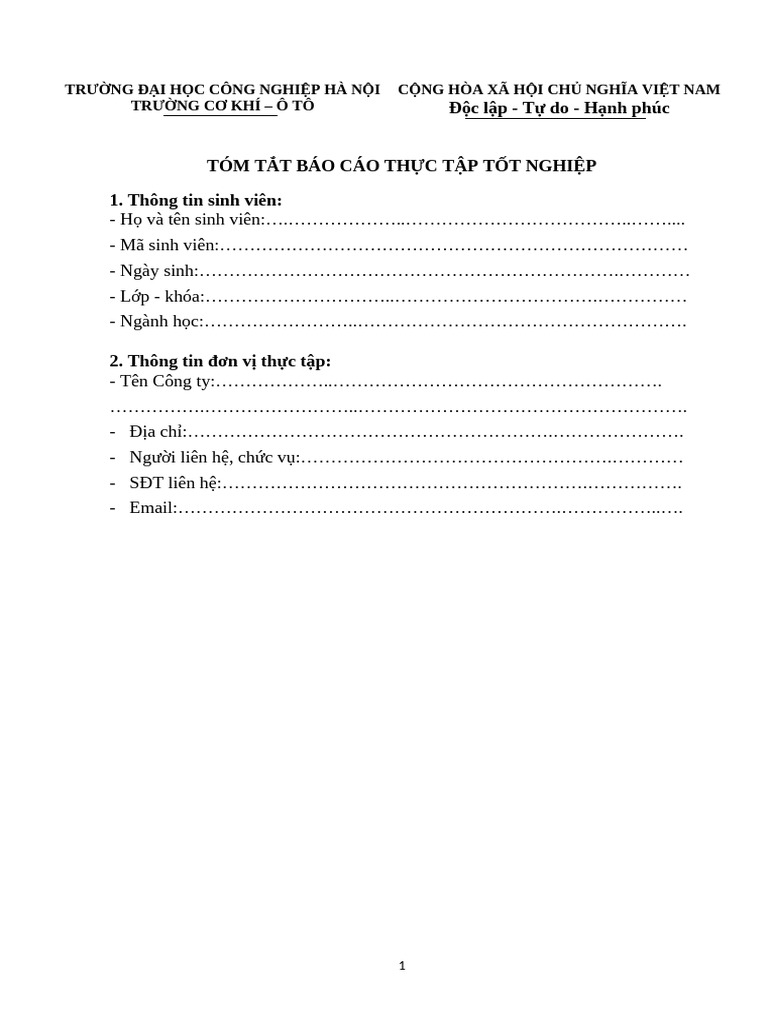 TT03-Mẫu tóm tắt báo cáo TTTN (1) | PDF