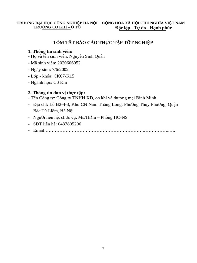 TT03-Mẫu tóm tắt báo cáo TTTN | PDF