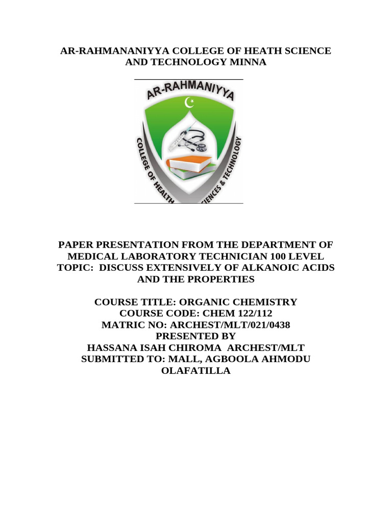 Alkanoic Assignments | PDF | Carboxylic Acid | Acid