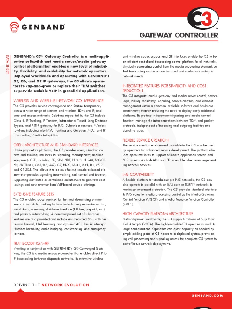 c3 Gateway Controller Datasheet | PDF | Ip Multimedia Subsystem | Session Initiation Protocol
