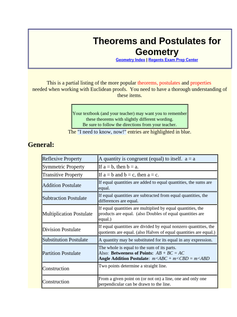 Geometry Theorems and Postulates List | PDF | Axiom | Euclidean Geometry
