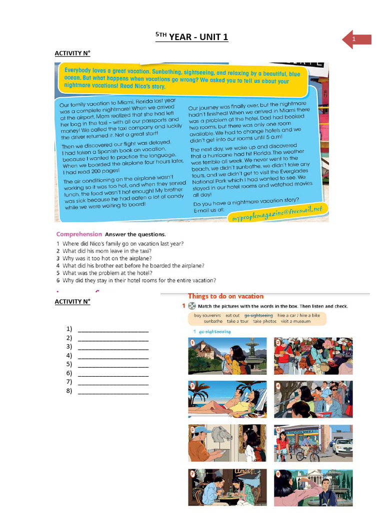 5° Activities Unit 1 | PDF
