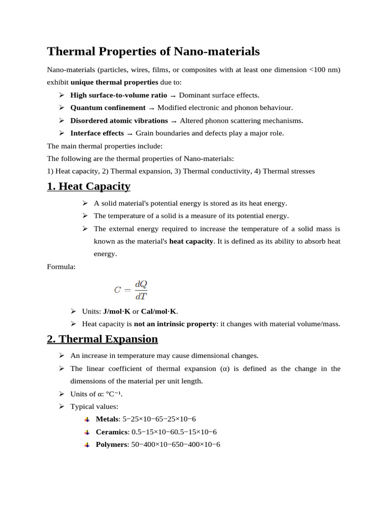 Thermal Properties of Nano-Material | PDF | Nanomaterials | Physical ...