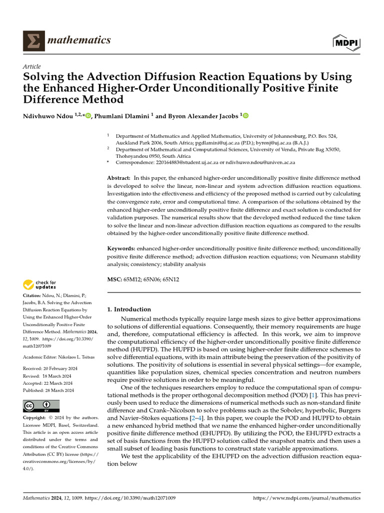 Mathematics 12 01009 v2 | PDF | Finite Difference | Numerical Analysis
