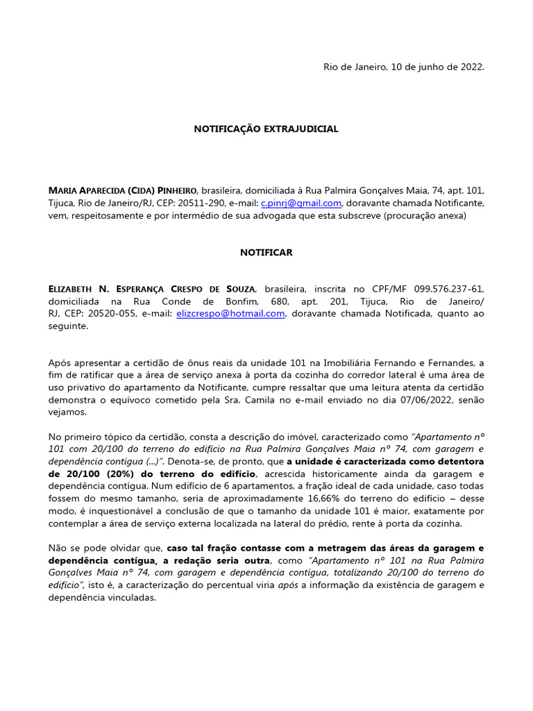Notificação Extrajudicial - Elizabeth Crespo | PDF