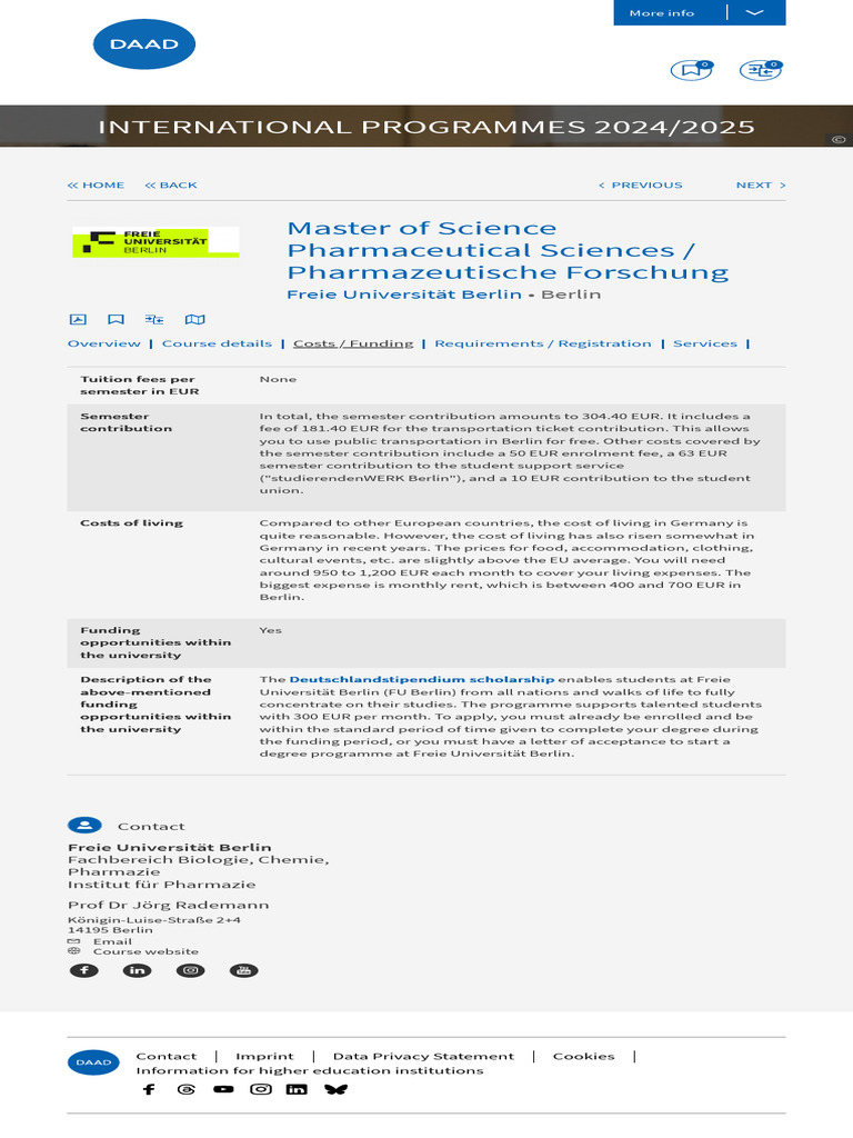 Master's in Pharmaceutical Sciences Berlin | PDF | Cost Of Living