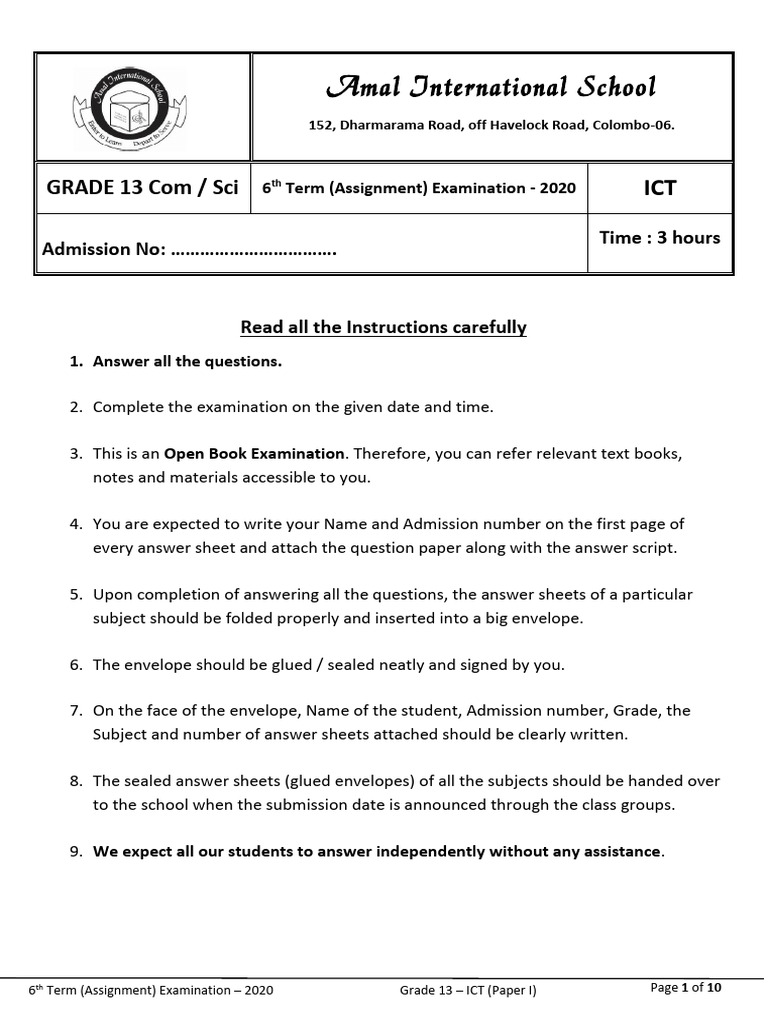 Grade 13 ICT 2nd Term Exam Paper | PDF | Computer Network | Ip Address