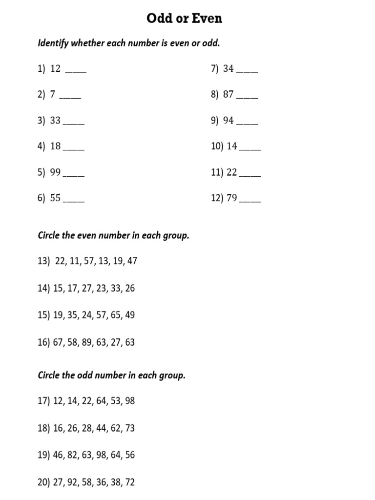 Odd and Even Number Identification | PDF