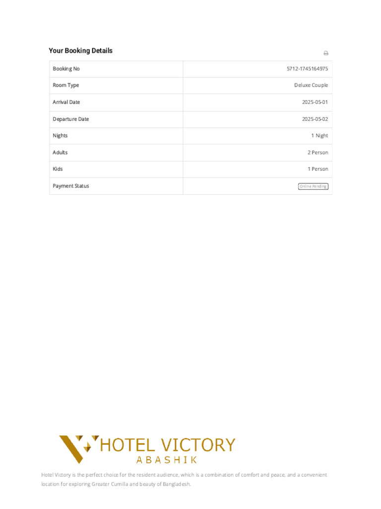 Deluxe Couple Booking at Hotel Victory | PDF