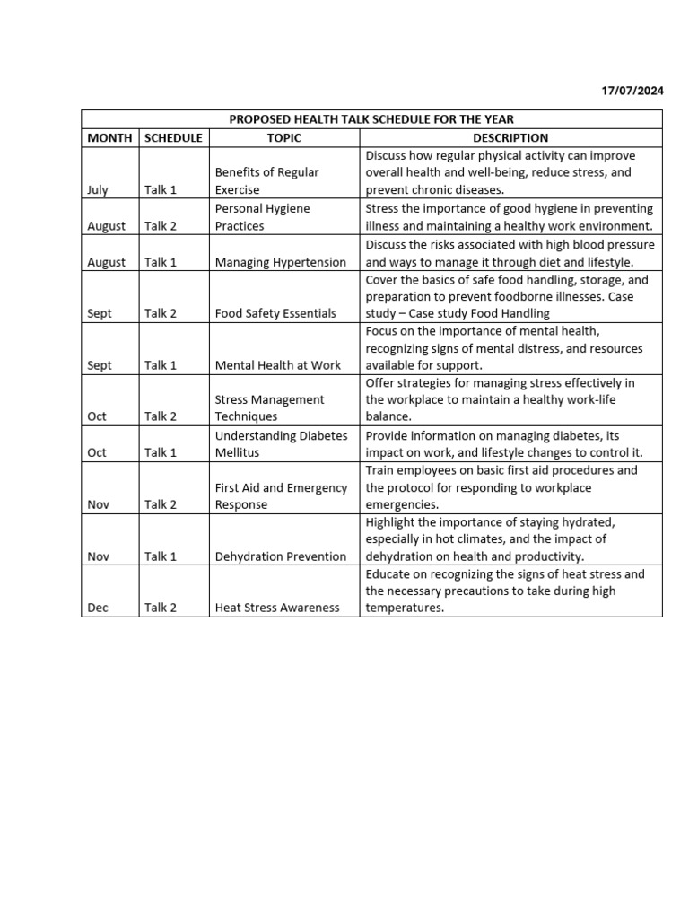 Health Talk Schedule1 | PDF