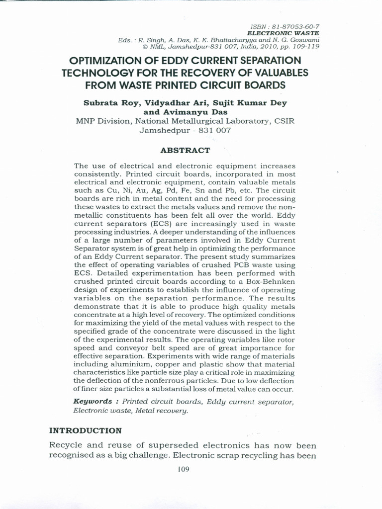 Optimizing Eddy Current Separation for PCBs | PDF | Printed Circuit ...