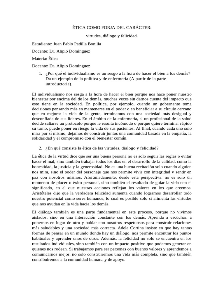 ÉTICA COMO FORJA DEL CARÁCTER | PDF | Felicidad | Virtud