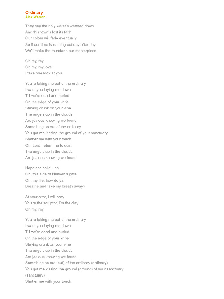 Lyrics of "Ordinary" by Alex Warren | PDF