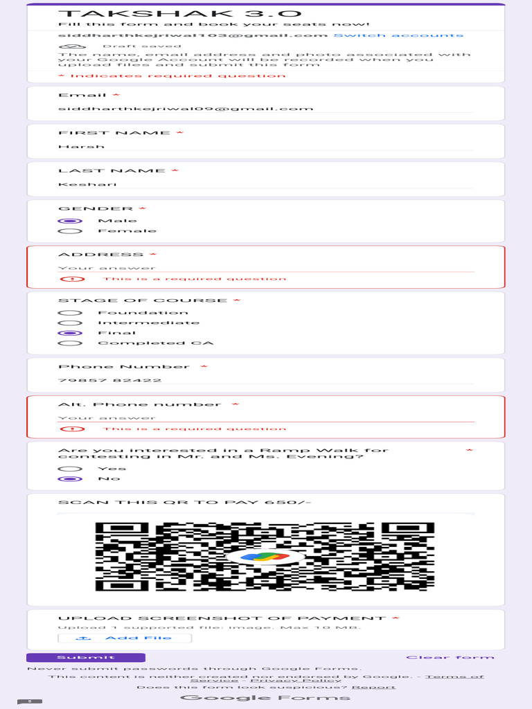 Takshak 3.0 Registration Form | PDF