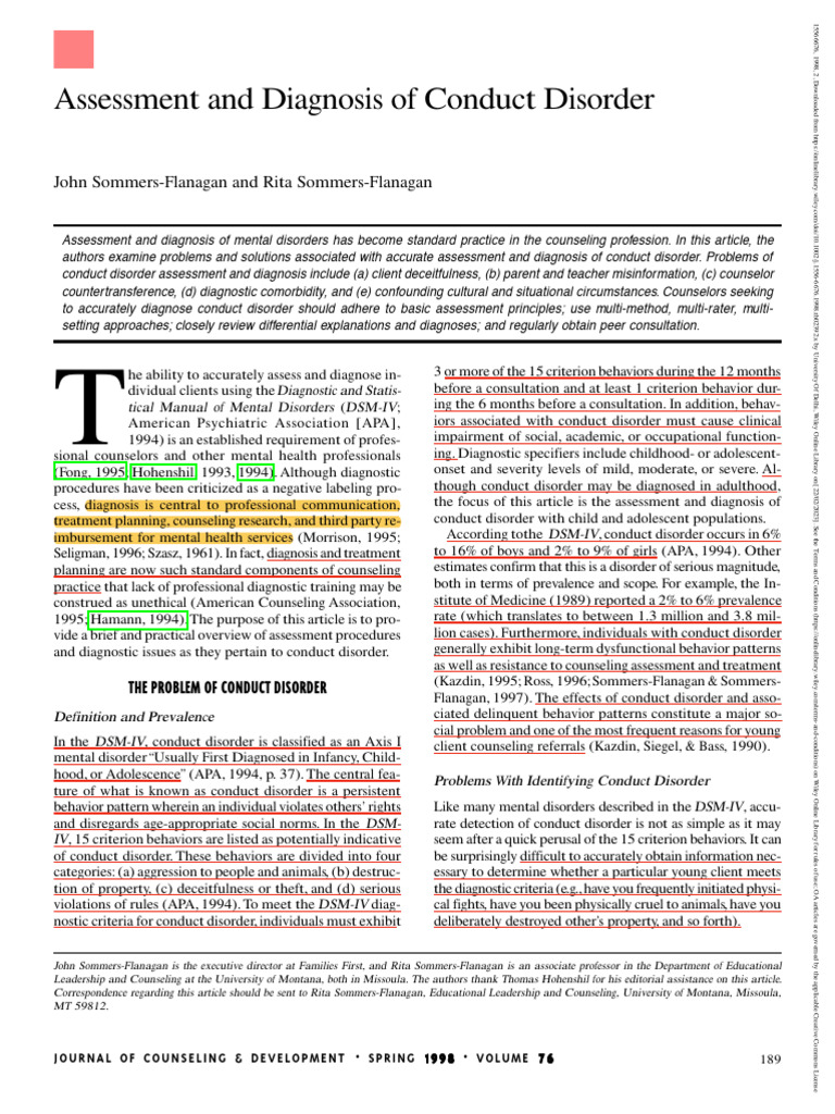 Conduct Disorder: Assessment Challenges | PDF | Mental Disorder ...
