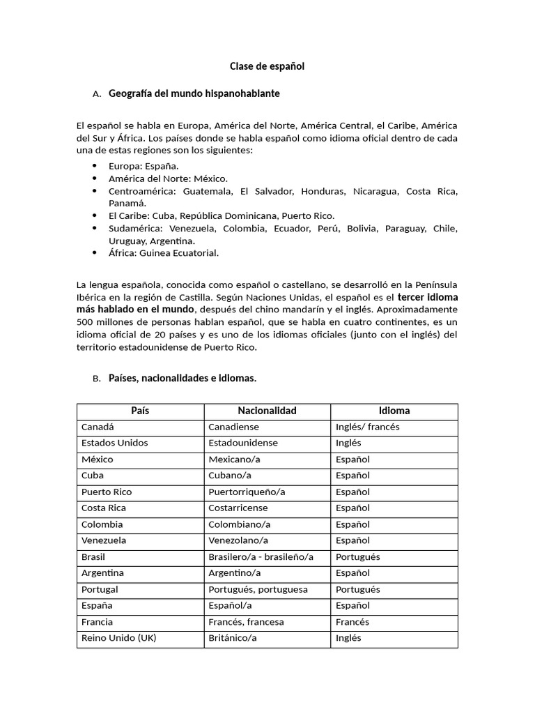 Geografía y Nacionalidades en Español | PDF | Lengua española | Américas