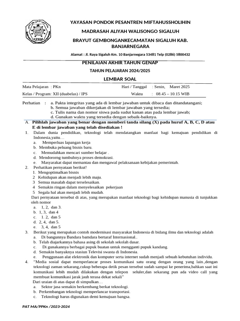 PAT PKn XII 20242025 | PDF