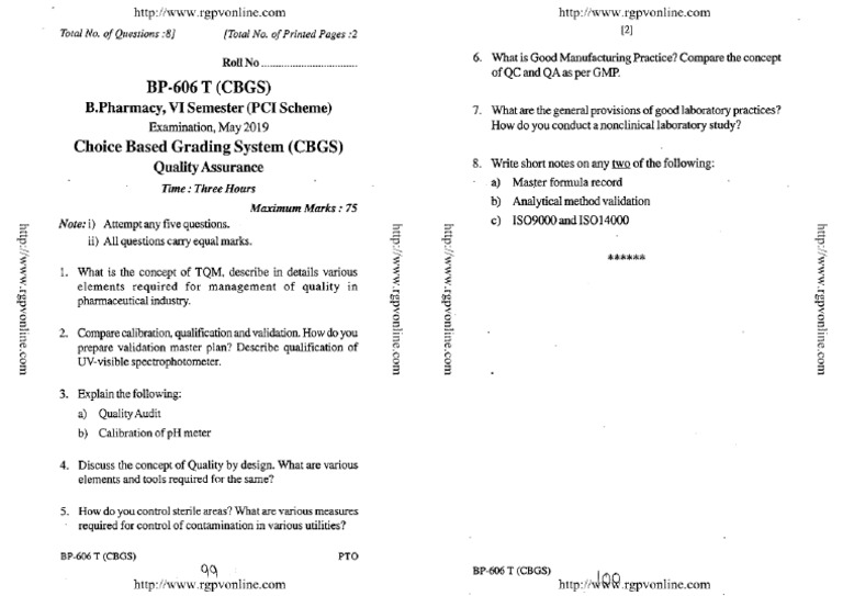 BP 606t Quality Assurance May 2019 | PDF