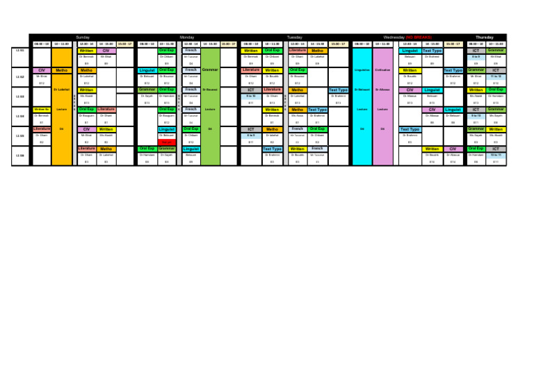 L1 Timetable S2 | PDF