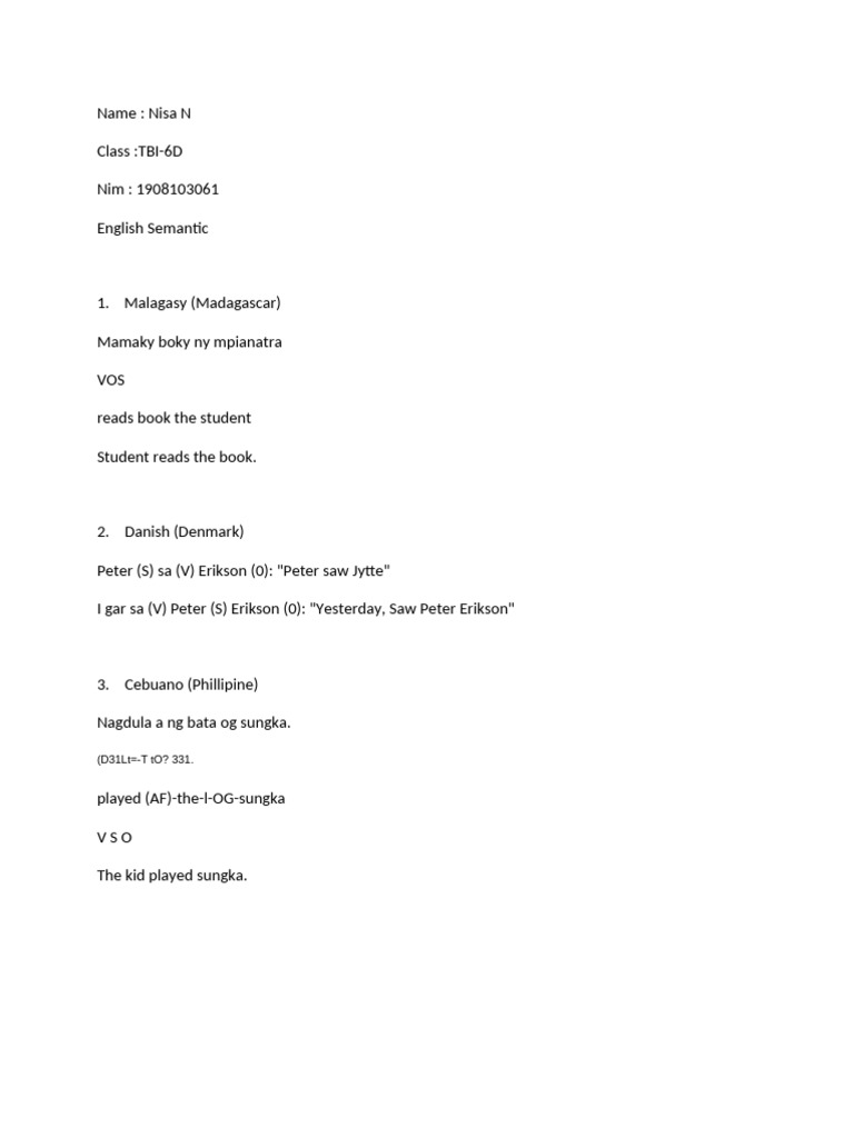 NISA N - Semantics Different Languages - 6D | PDF