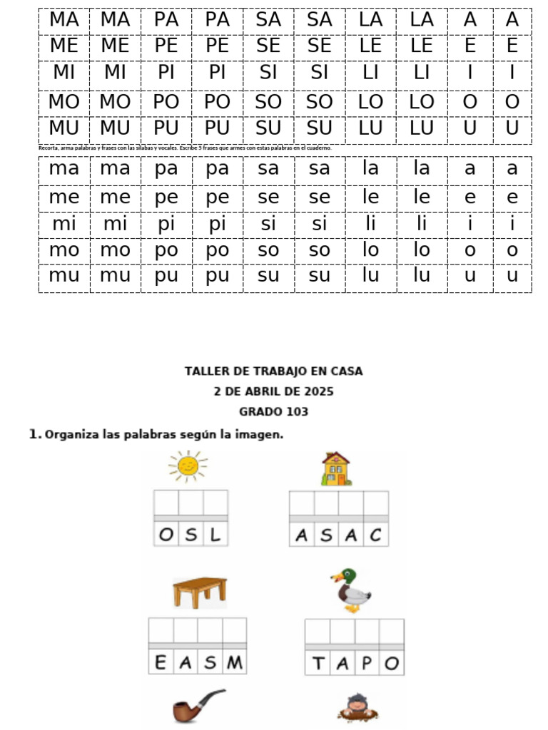 Ejercicios con sílabas: ma, pa, sa | PDF