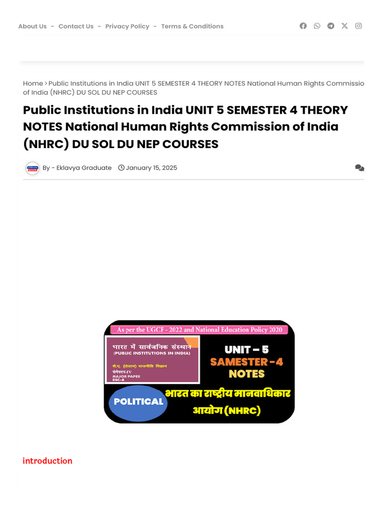 Public Institutions in India UNIT 5 SEMESTER 4 THEORY NOTES National ...