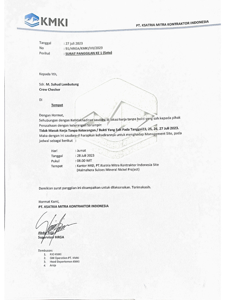 Surat Panggilan Pertama - M Suhud Lambutung | PDF