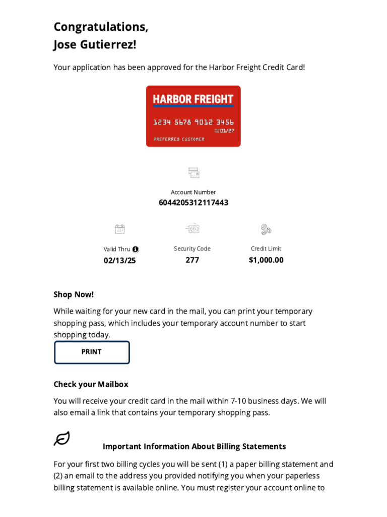 Harbor Freight Credit Card Approval Info | PDF | Credit Card | Loyalty ...