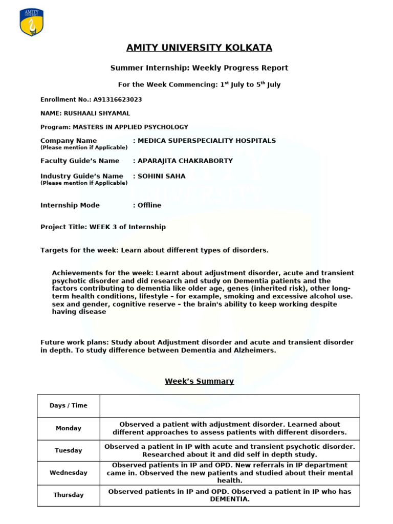 Internship Progress Report: Week 3 | PDF